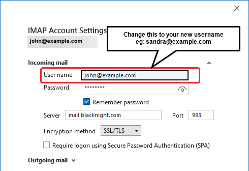 How to change email address username in Outlook, Thunderbird, MacMail ...